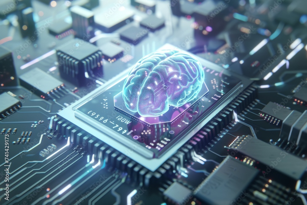 ภาพประกอบสต็อก AI Brain Chip user interface. Artificial Intelligence ...