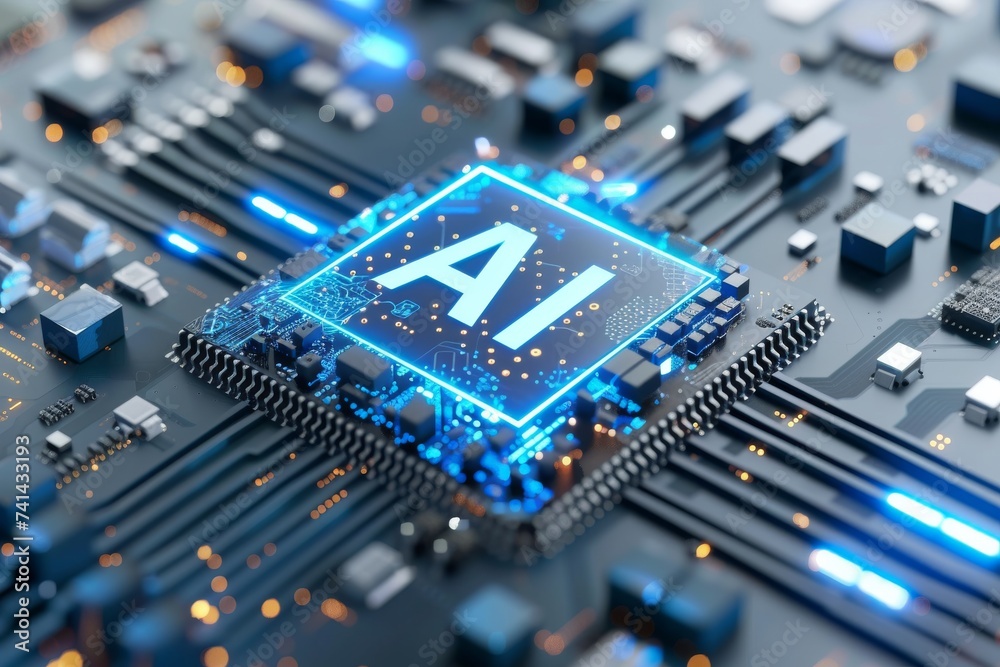 AI Brain Chip temporal lobe. Artificial Intelligence silicon mind ...