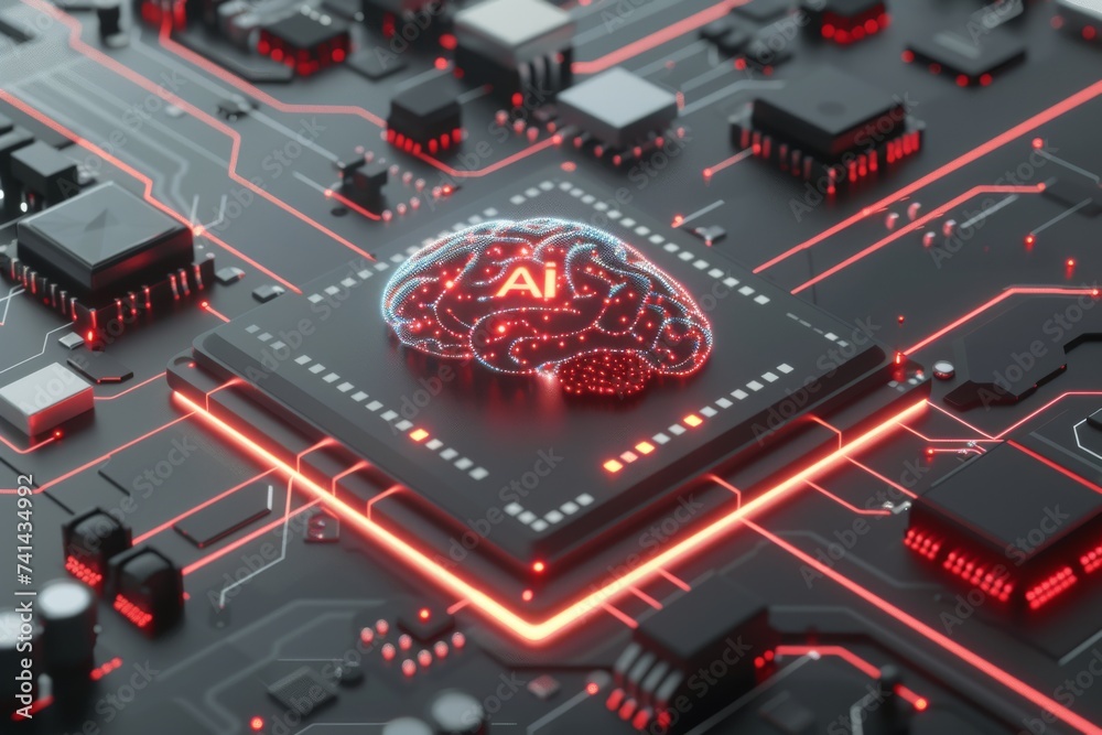 AI Brain Chip wafer dicing. Artificial Intelligence nm technology mind ...