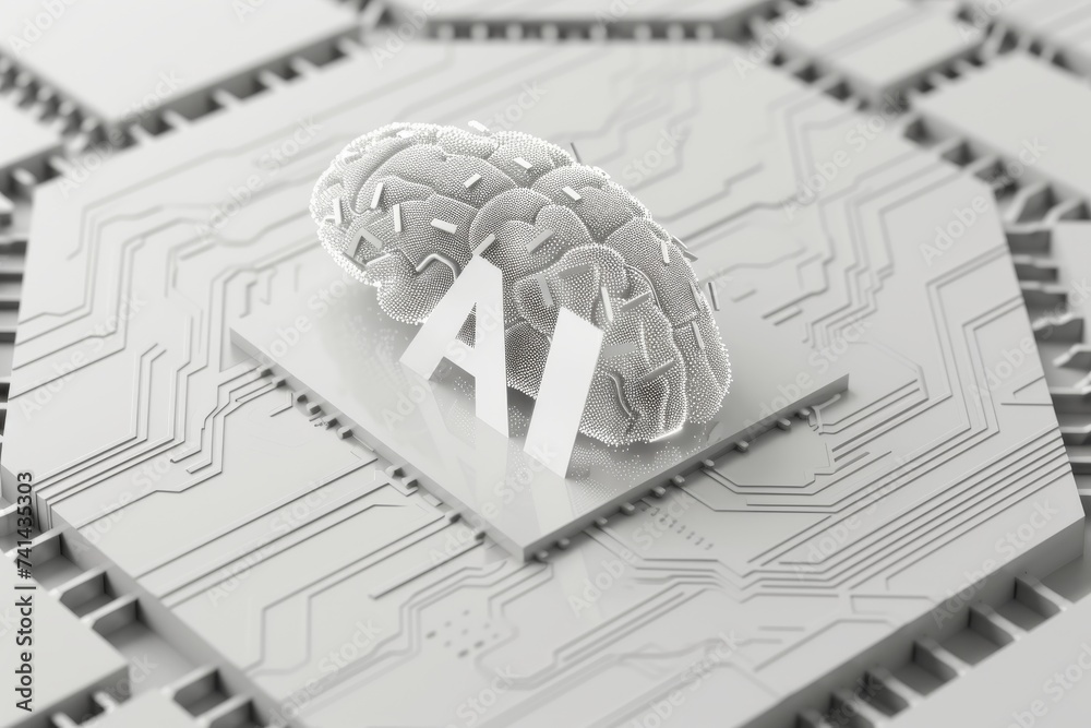 AI Brain Chip character. Artificial Intelligence logic gates mind ...