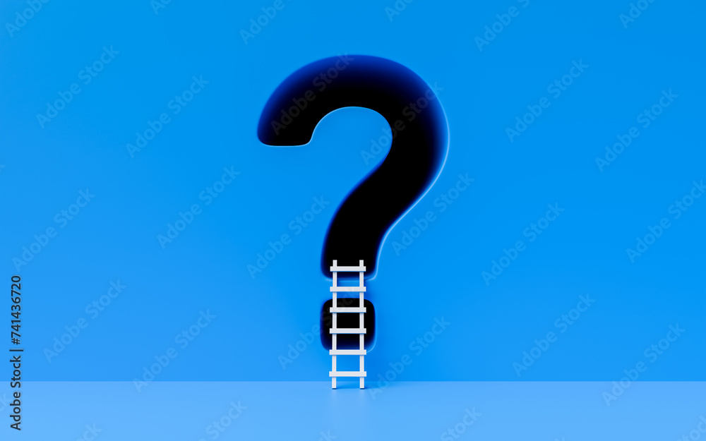 ภาพประกอบสต็อก Question mark shaped hole in the wall and ladder leading ...