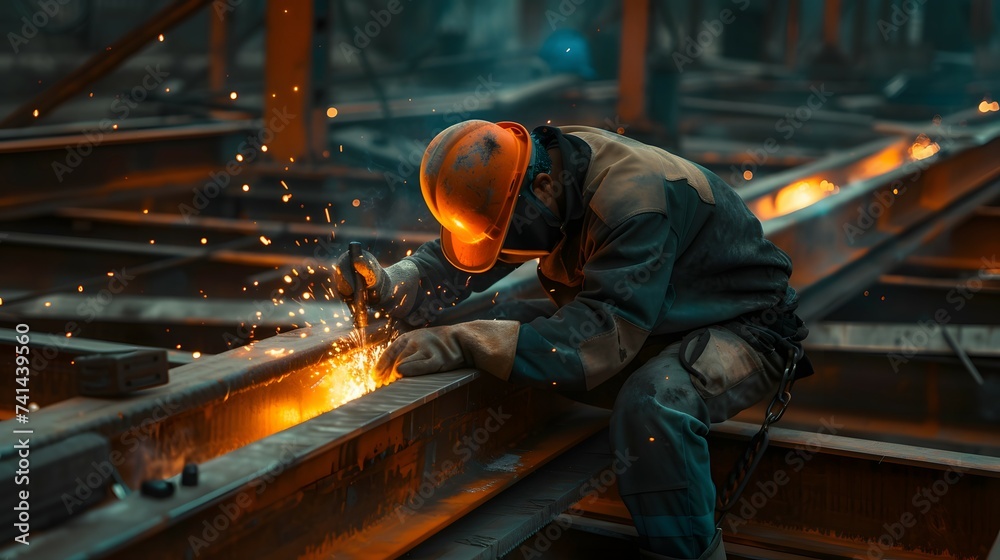 Precision Welding Construction Worker Welding Steel Beams Stock Photo | Adobe Stock
