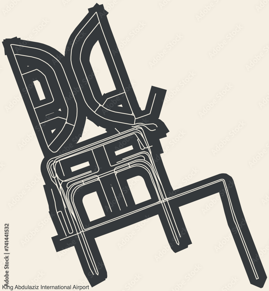 High contrasted terminals layout diagram map with airfield road lines ...