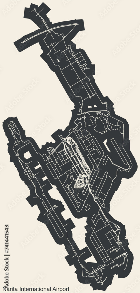 High contrasted terminals layout diagram map with airfield road lines ...