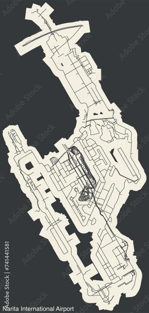 High contrasted terminals layout diagram map with airfield road lines ...