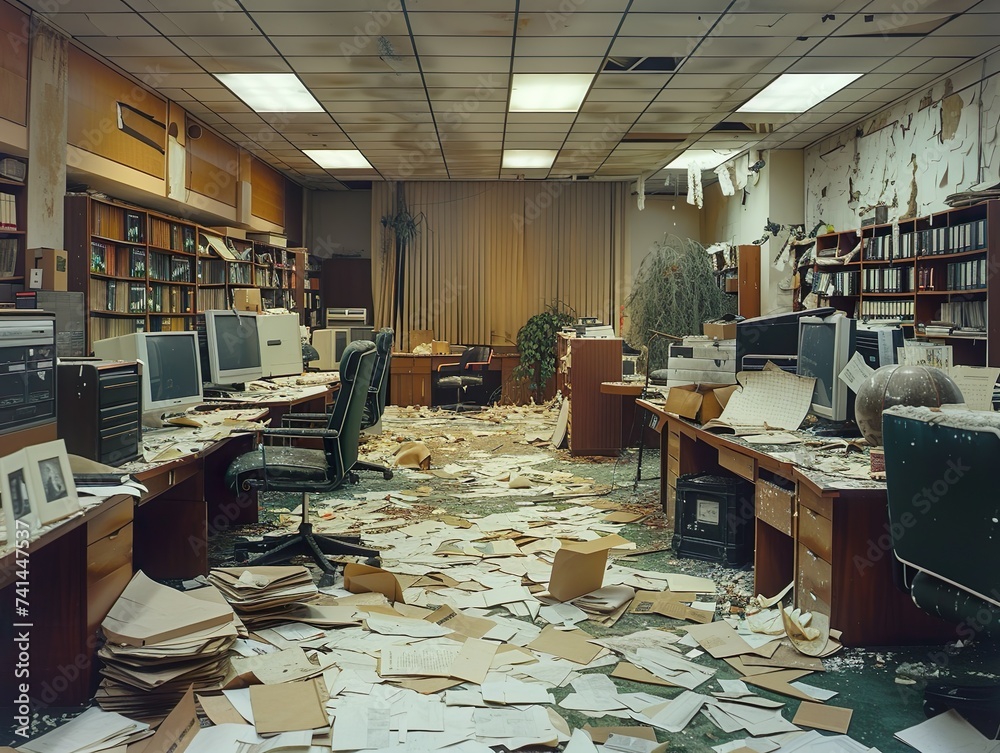 An abandoned, dusty office stands as a vivid testament to the company's ...