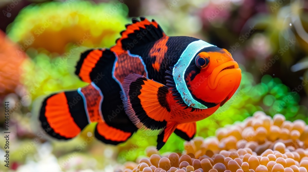 Colorful clown goby fish exploring vibrant coral reefs in a mesmerizing ...