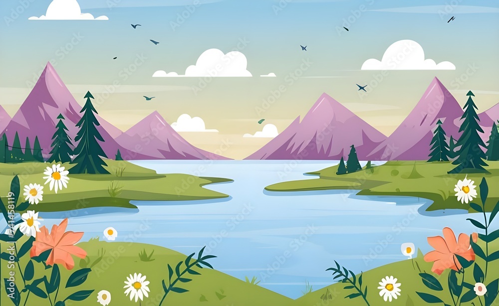 Beautiful nature cartoon background, illustration of nature landscape ...