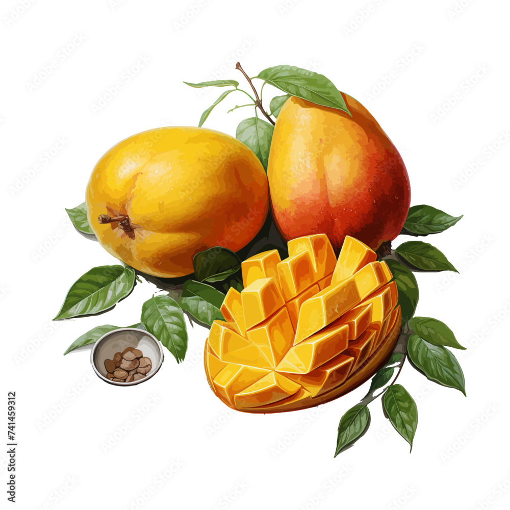 watercolor Drawing of a Mango ClipArt isolated on white background ...