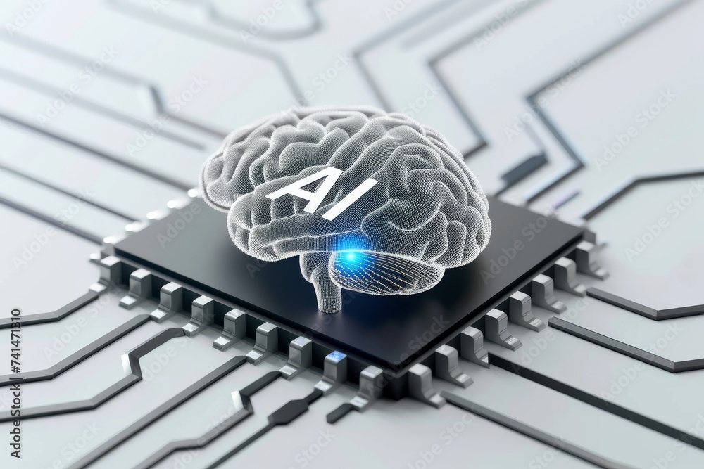 AI Brain Chip visionary futurist. Artificial Intelligence neon electric ...