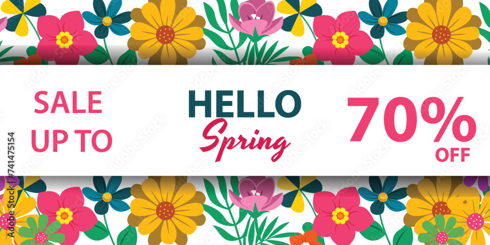 vector spring background illustration with flowers and leaves. bird ...