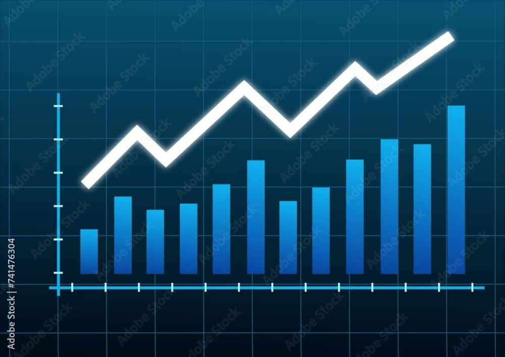 Animated growing arrow over graph bar. business graph showing 3d arrow ...