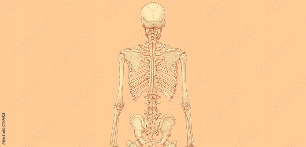 Design a back view vector of a human skeleton, showing and labeling the ...