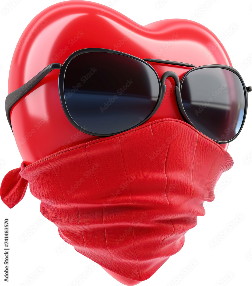 Heart character wearing glasses and red mask isolated on transparent ...