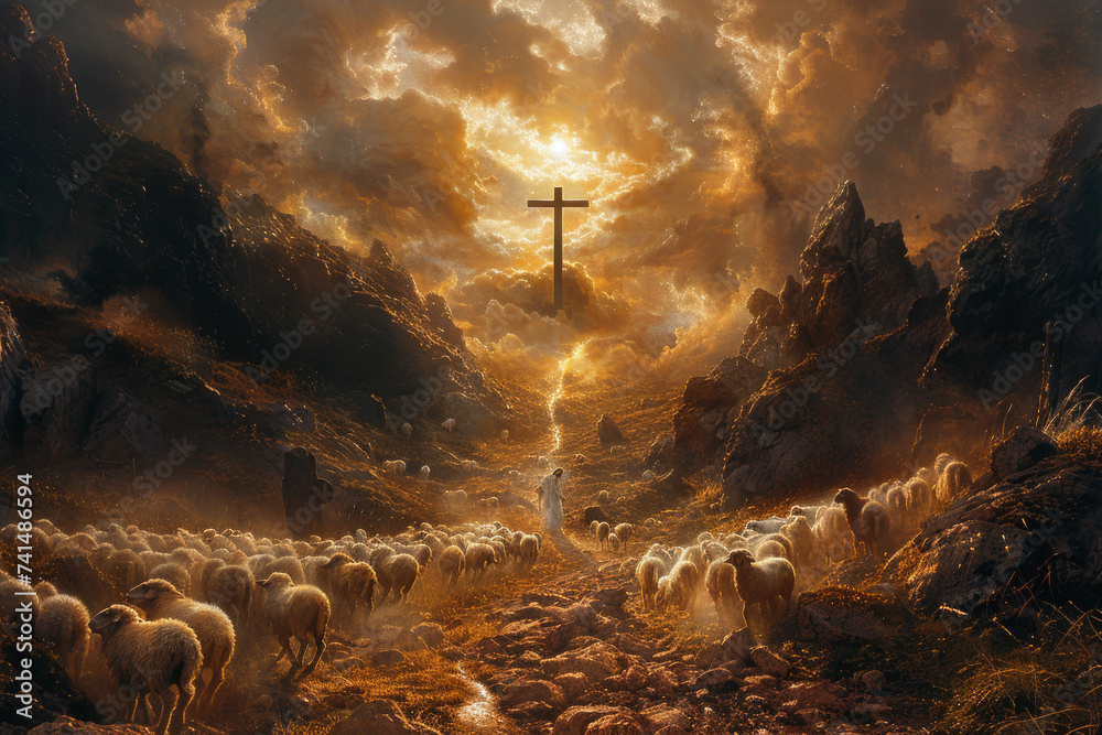 Poster The Holy Cross and Mount Golgotha symbolize the death and resurrection of the Lord Jesus ...