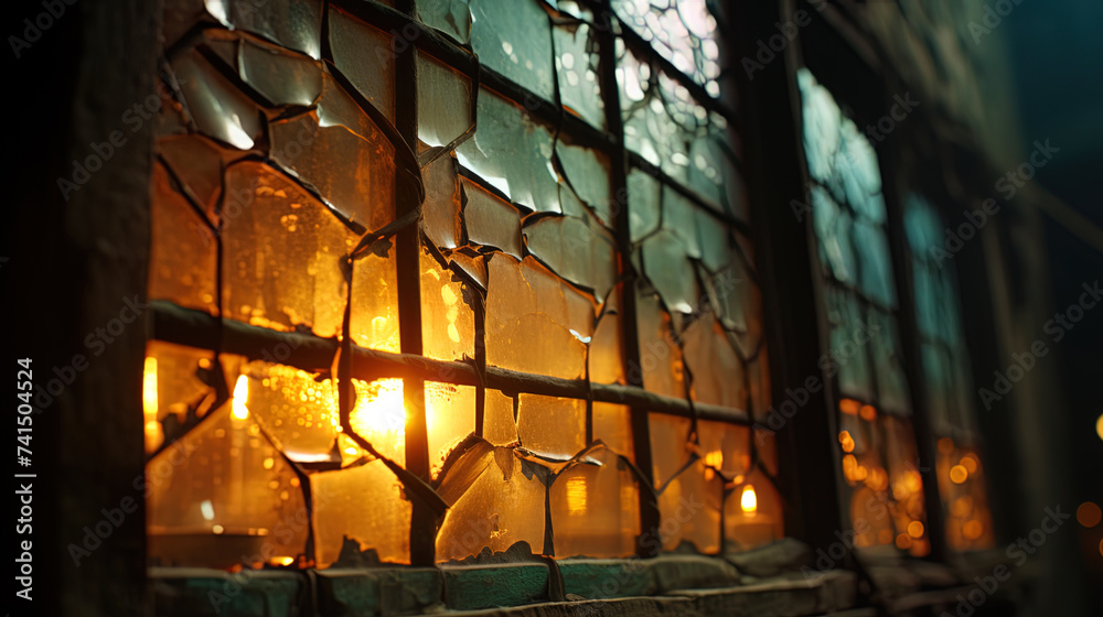 The old windows through which the beam of sunlight penetrates, like a ...