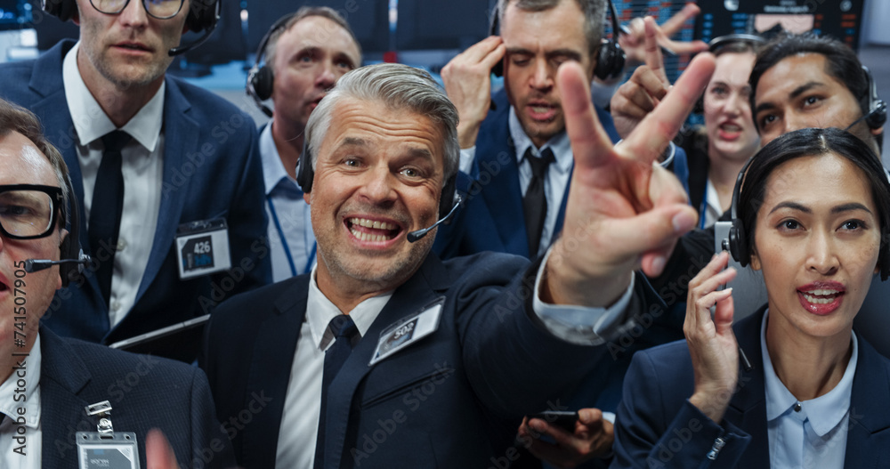 Stock Exchange Professionals Communicating in an Open Outcry Method on ...