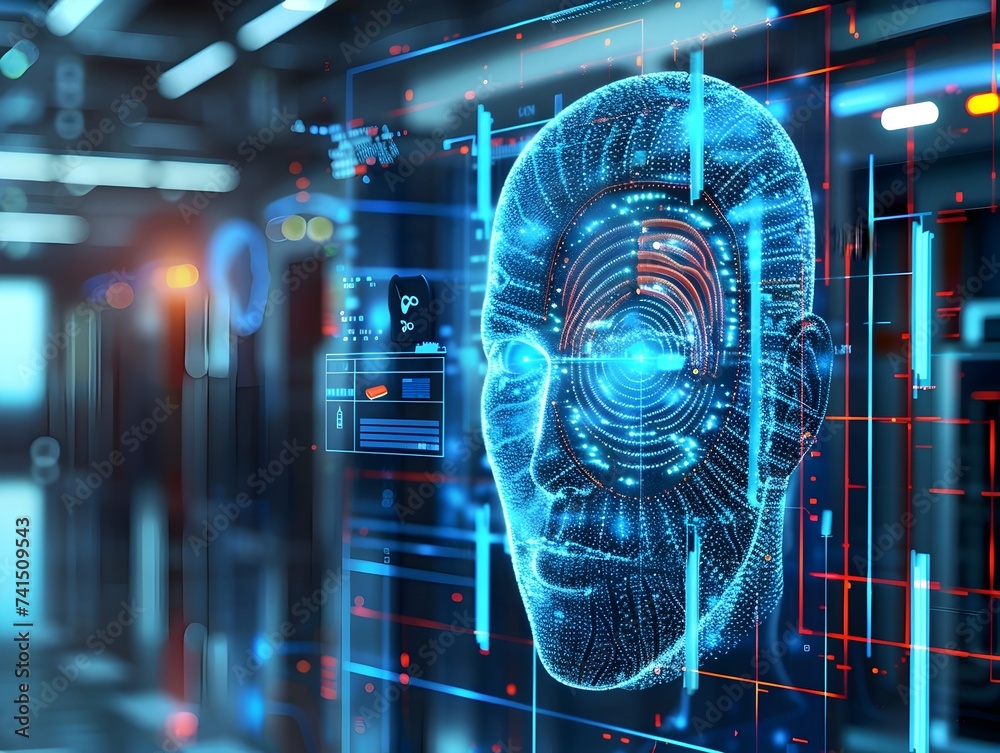 Hyper-Realistic Artificial Intelligence Head in Futuristic Setting ...