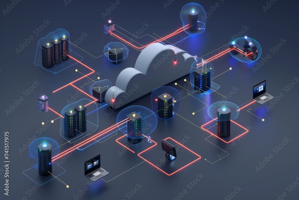 Digital Cloud Ecosystem - Digital landscape representing a cloud ...