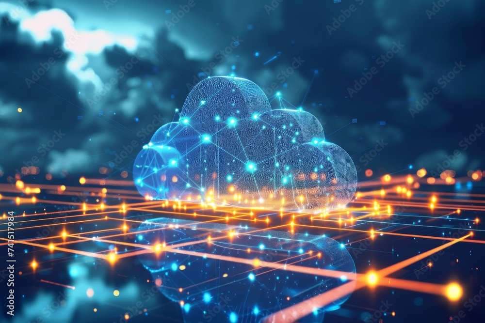 Illuminated Cloud Network - Global Data Stream - Vibrant depiction of a ...