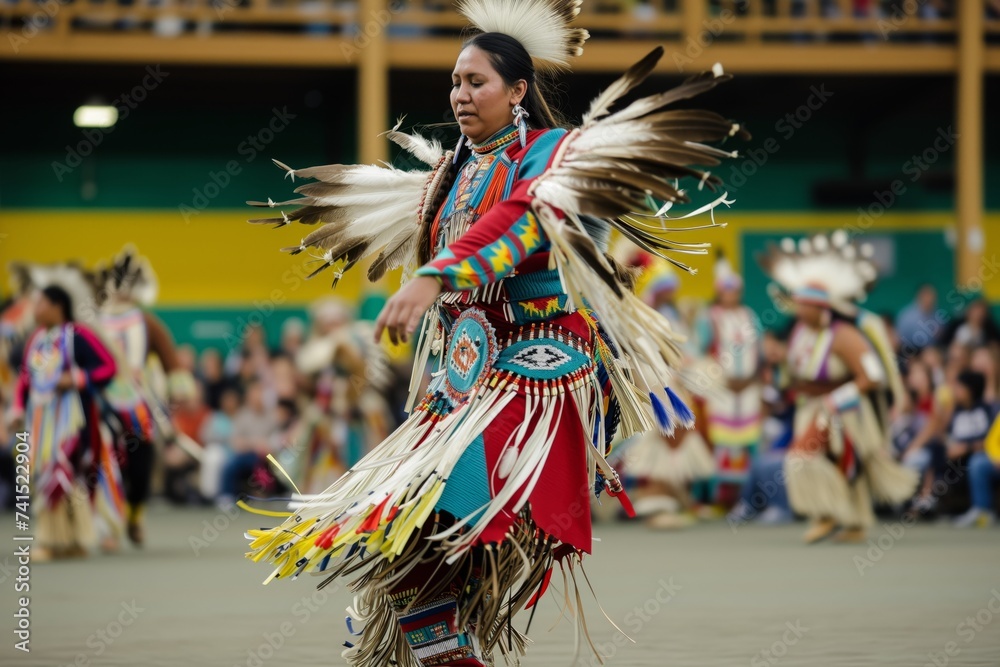 native american woman in full regalia dancing at a powwow Stock Photo ...