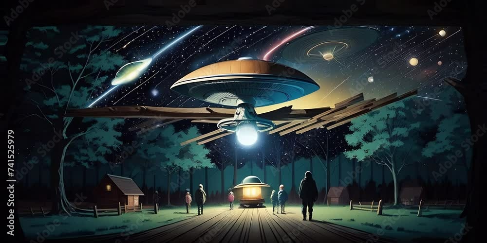 UFOs and aliens outside the city. Horizontal video of aliens on a ...