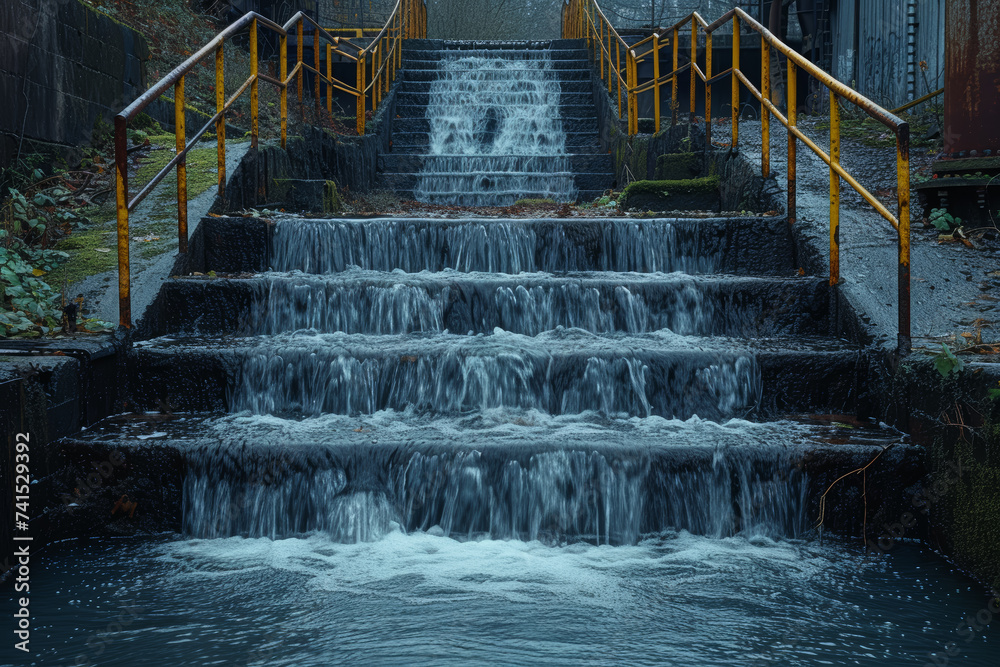 The rigid structures of an industrial area contrasting with the ...