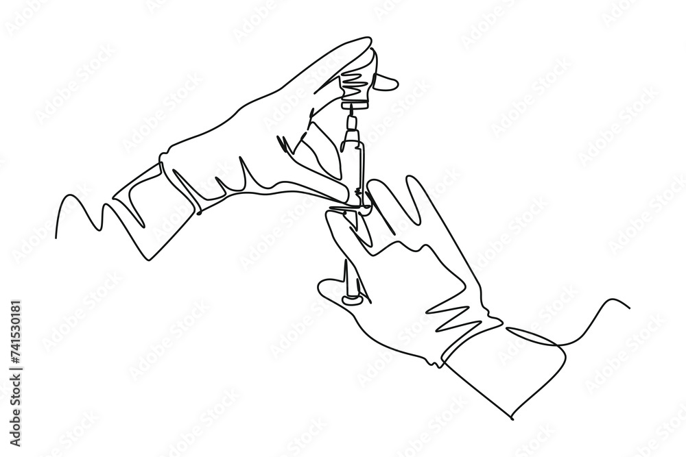 Single one line drawing man The doctor is preparing the injection ...