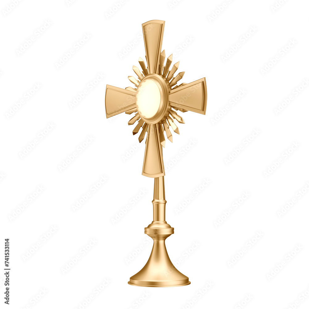 3D Golden Catholic Monstrance for Eucharistic Adoration, Transparent Background Stock ...