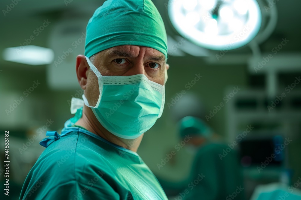 A dedicated medical professional prepares for a life-saving surgery, donning scrubs and a mask ...