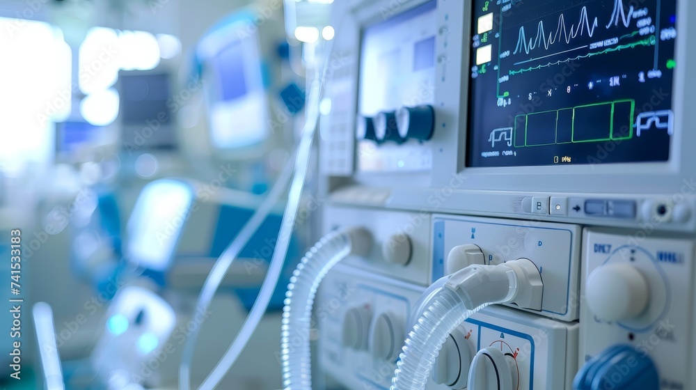 High-tech patient monitoring system displaying vital signs in an ...