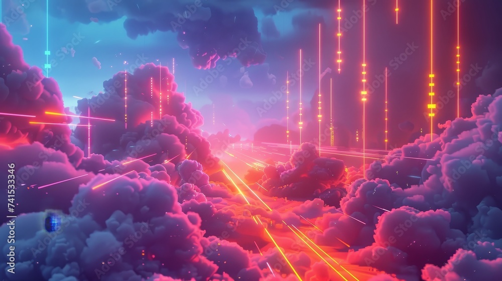 Animated sequence of a data packet traveling through cloud ...