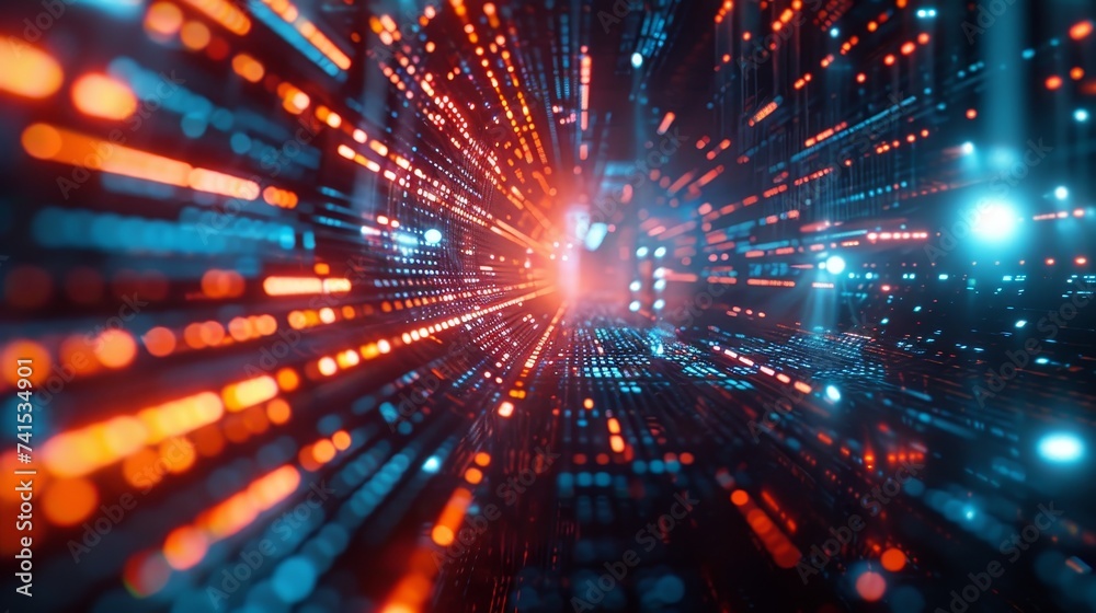 An abstract representation of a high-speed digital data stream, with ...