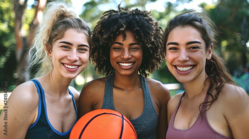Women friends basketball team female athletes group together ...