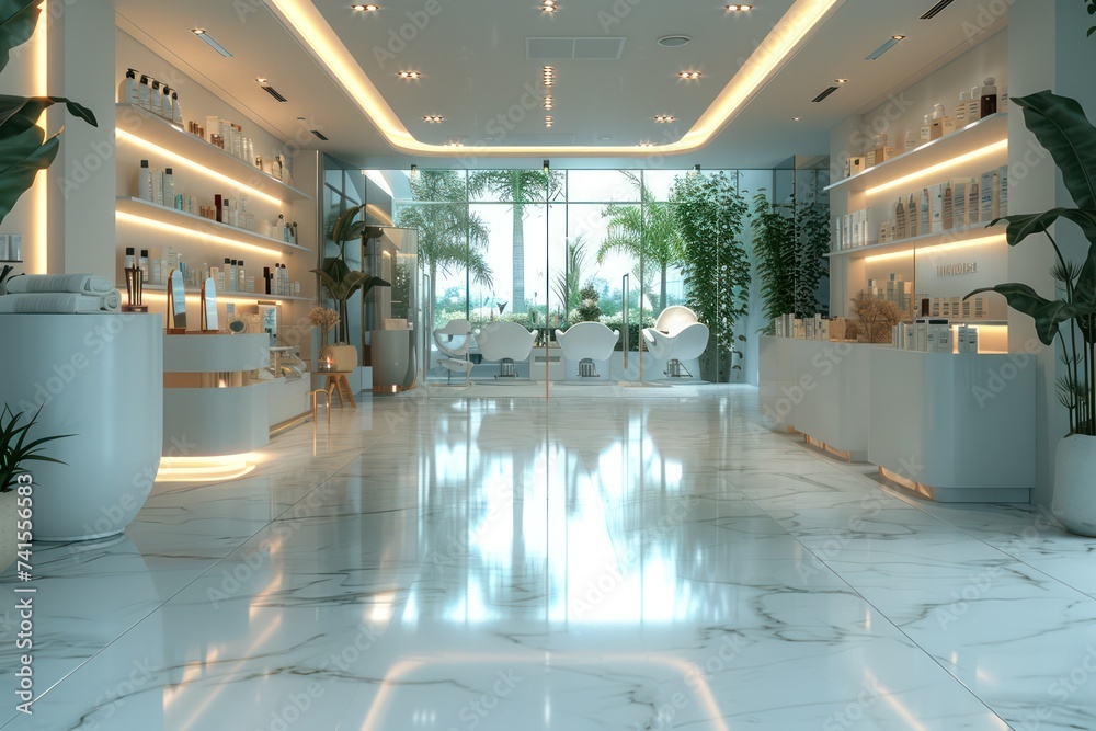 A beauty salon headquarters office with a modern interior design of the ...