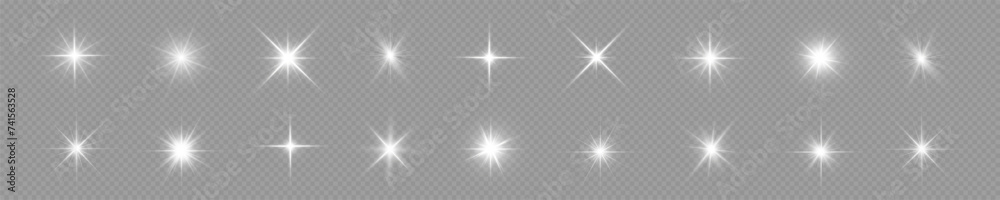 Stars bright white. Glow light effect. Transparent light effect sparkl ...