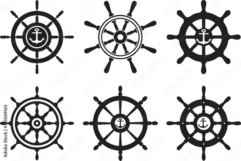 Anchors and steering wheel or ship wheel. Nautical symbols as Design ...