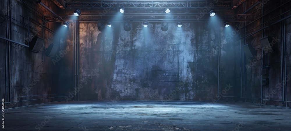llustration of spotlights shine on stage floor in dark room ...