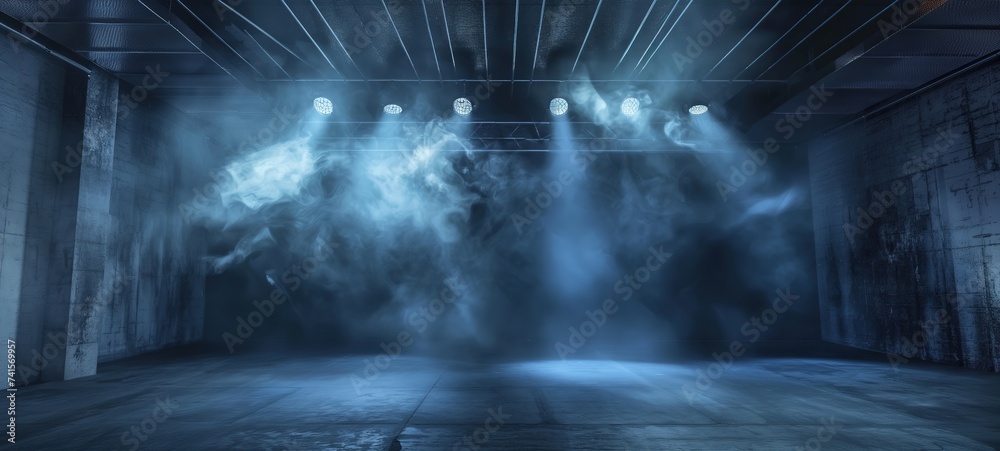 llustration of spotlights shine on stage floor in dark room ...
