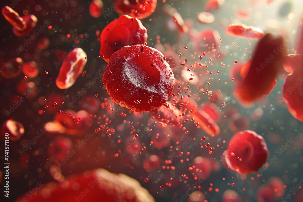 Red blood cells and cells in the body. Blurred background. Concept. Red ...
