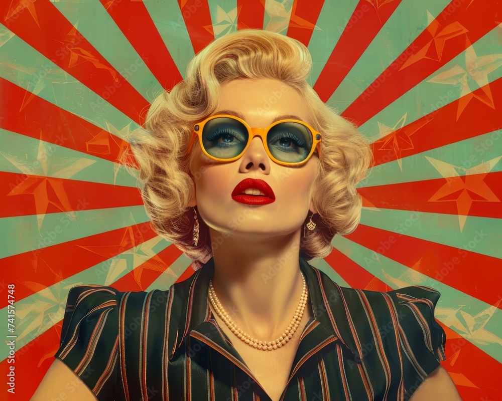 ภาพประกอบสต็อก Retro advertisements and pop music icons blended in a ...