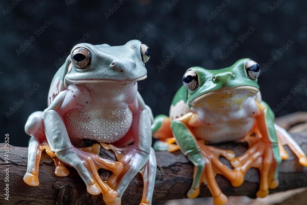 Australian whites tree frog sitting on branch, dumpy frog on branch ...