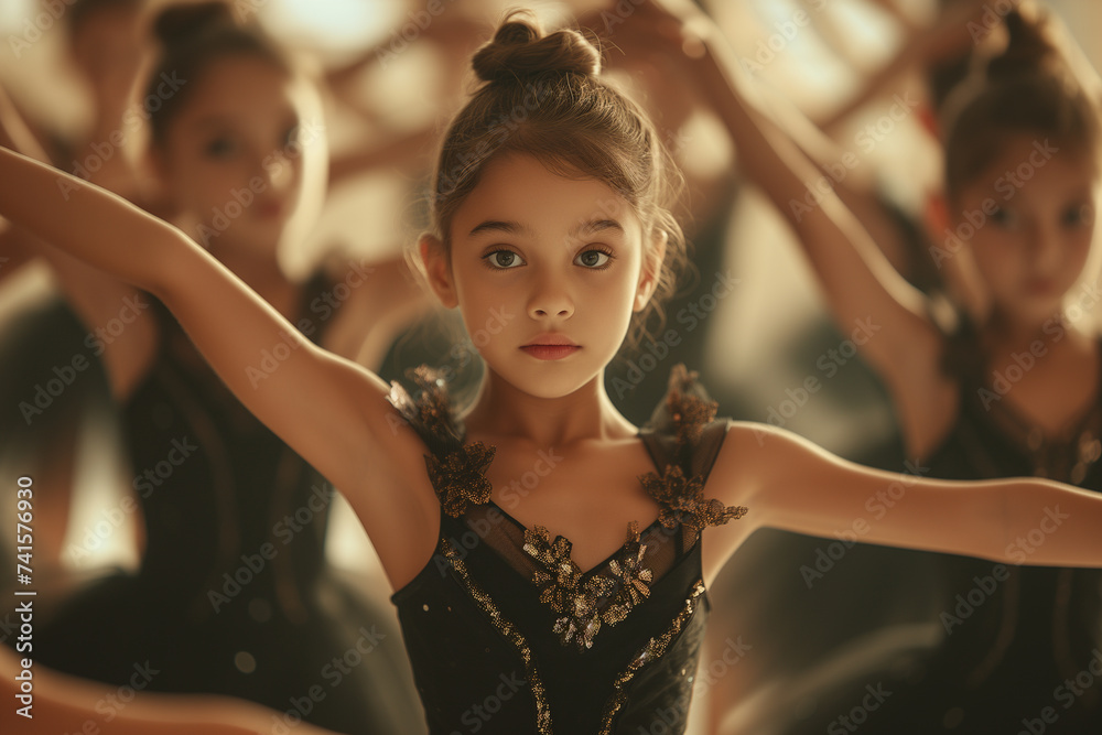 girls in ballet class, highlighting their synchronized movements and ...