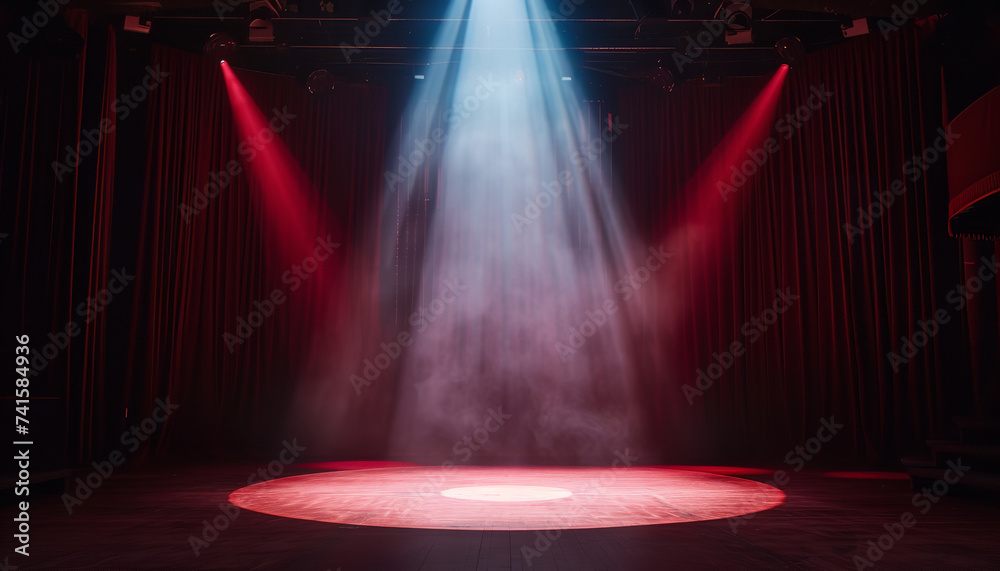 Lit theater stage with an empty red spotlight - wide format Stock Photo ...