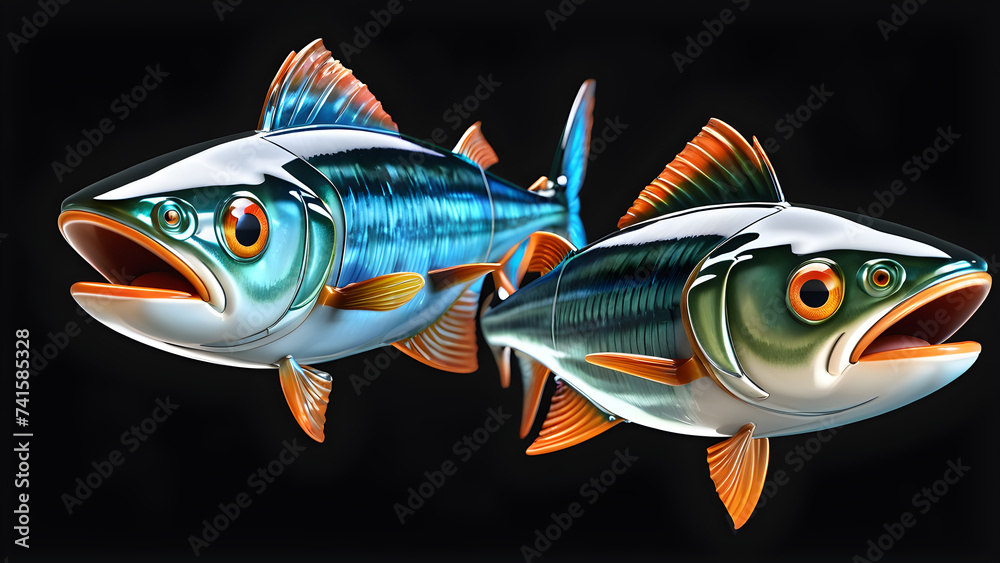 glassy a cartoon character pairs mackerel fish on a black background ...