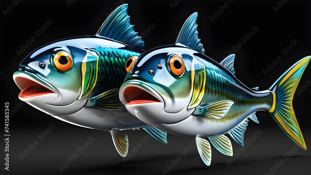 glassy a cartoon character pairs mackerel fish on a black background ...