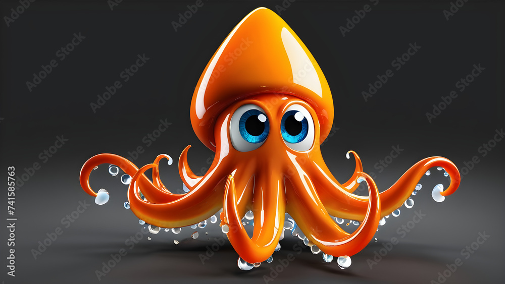 glassy a cartoon character squid fish on black background. illustration ...