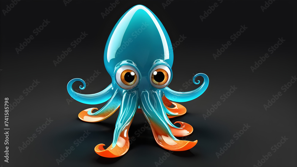glassy a cartoon character squid fish on black background. illustration ...