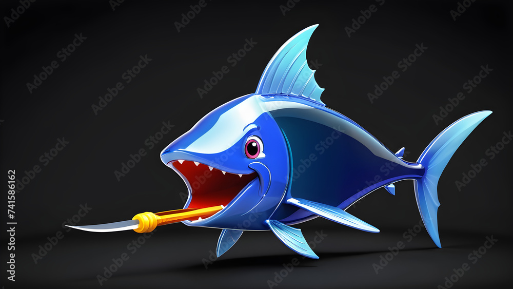 glassy is a cartoon character swordfish fish fish on a black background ...