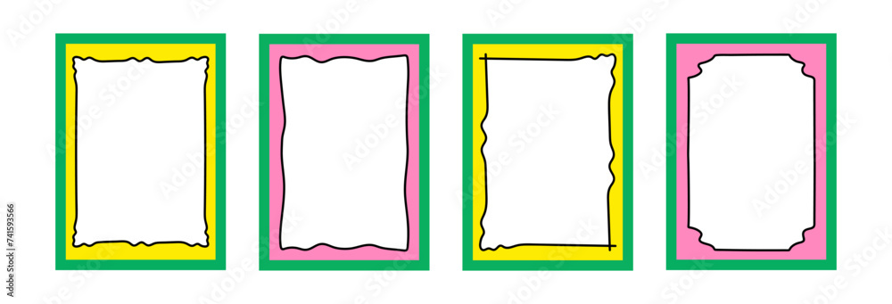 Hand-drawn doodle wave scalloped edge frames. Set of the vector curved ...